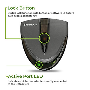 IOGEAR 2 Port USB 2.0 Switch - Auto Printer Switch - Manually or Auto Control - LEDs Indicate - Plug n Play - GUB231