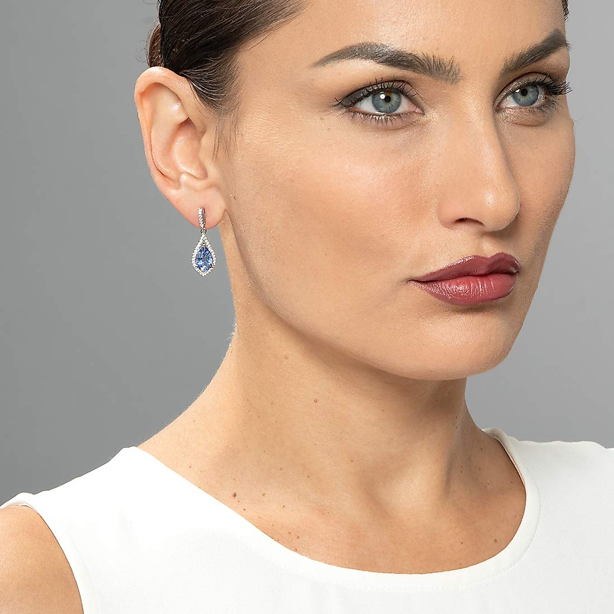 Peora Simulated Tanzanite Teardrop Earrings for Women 925 Sterling Silver, 4.75 Carats total Pear Shape 10x7mm, Friction Backs