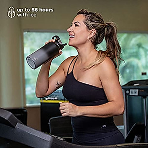 ARELL Wide Mouth Sports Water Bottle - Leakproof Vacuum Insulated for Hot & Cold Beverages - Double-Wall Metal Canteen with Sweatproof Straw Lid, Chug Cover, Fruit Infuser - 32oz Midnight