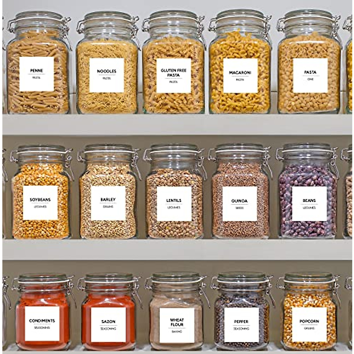 144 Pantry Labels for Food Storage Containers, Waterproof Printed on Vinyl Labels, Household Stickers + Numbers, Minimalist Kitchen, Water Resistant, Organization for Jars and Canisters