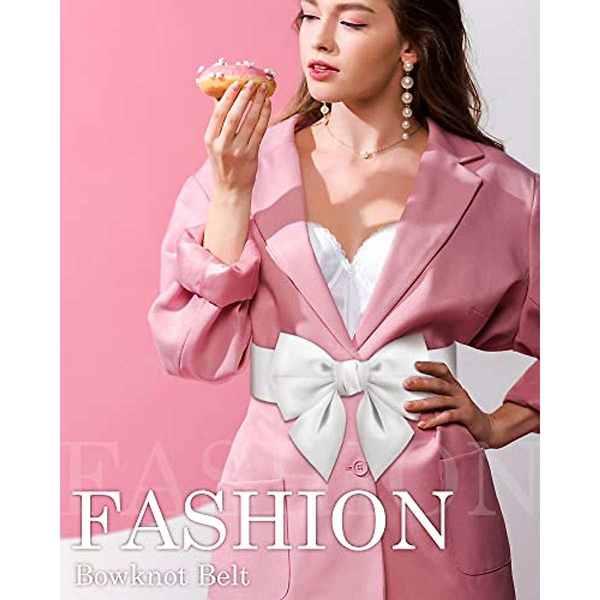 Brighoo 2 Pieces Wide Elastic Belt Women's Bowknot Belt Ladies Stretchy Bow Belt for Valentine's Day Women Dresses (Black, White)