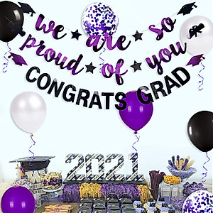 Purple Black 2024 Graduation Party Decorations We are So Proud of You Congrats Grad Graduation Banner Graduation Cap Diploma Star Garland Backdrop for Congratulations 2024 Grad Party Supplies
