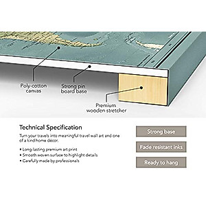 World Travel Map Pinboard on Canvas | World Map Wall Art | Detailed Push Pin Map to Mark Places Traveled (40 x 30)