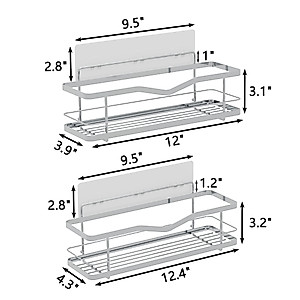 MZF 2-Pack Shower Caddy, No Drilling Adhesive Shower Shelf, Rustproof Stainless Steel Bathroom Shower Organizer Storage, Shower Shelf for Inside Shower & Kitchen Storage, Silver