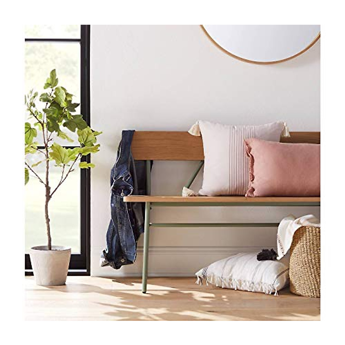 Hearth & Hand with Magnolia Throw Blanket Collection (Dusty Pink Stripe with Poms, Plain Weave)