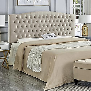24KF Velvet Upholstered Tufted Button King Headboard and Comfortable Fashional Padded King/California King Size headboard-Taupe