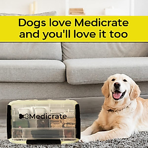 Medicrate Dog Storage Organizer - Multipurpose Organizational box for Storing Treats, Medication, Poop Bags, Pet Supplements & Chews - Adjustable Container Compartments for Weekly/Monthly Planning