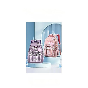 Kawaii Backpack with 9Pcs Accessories Anime Cartoon Bag 16 Inch Anti-Theft Travel Aesthetic Season Gifts Backpack (pink)