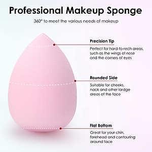 WSYUB 14Pcs Powder Puff &Makeup Blending Sponge, Professional Beauty Makeup Set- 6Pcs Pink Makeup Blender Tear-drop Shape, 6Pcs Black Triangle Velvet Powder Puff with 2Pcs Mini Pure Cotton Makeup Pad