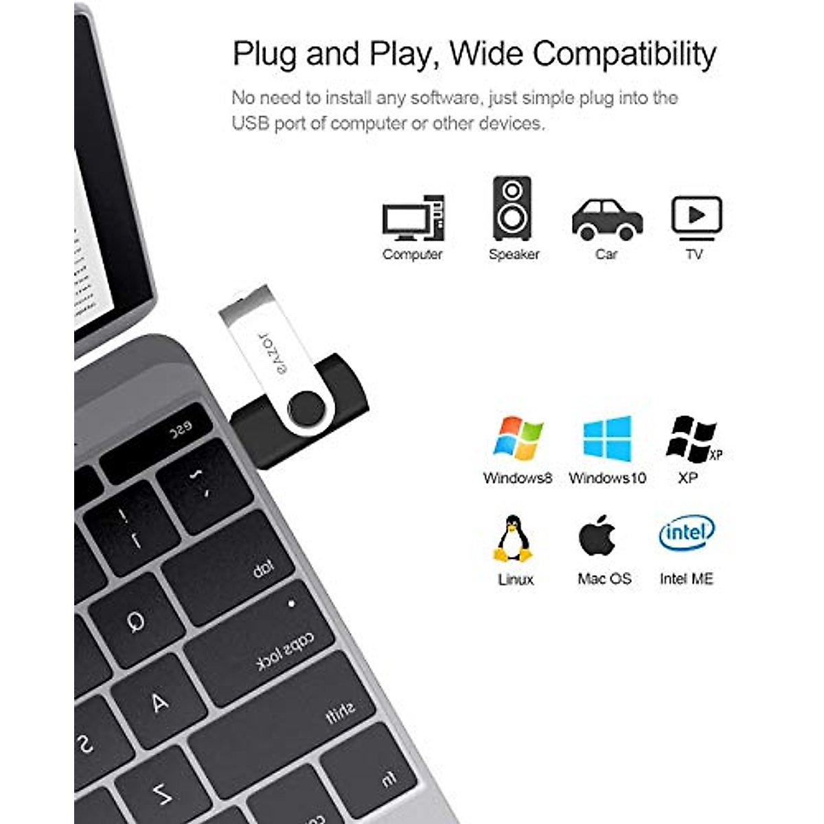 EAZOR USB Flash Drive 64GB - USB 2.0 Interface Digital, Thumb Drive with Swivel Design, Compatible with Computer/Laptop/External Memory Storage, Stick Jump Drive for Photo/Video Backup (64GB-2.0)