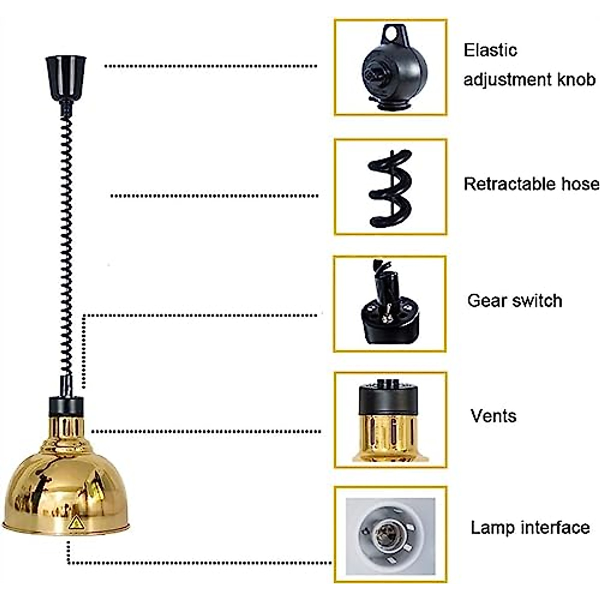 LINKANRUO Commercial Food Heat Lamp Warmer, Food Warmer Lamp Telescopic, Food Heat Lamp Hanging Food Warmer Lamp Buffet Food Heat Preservation Chandelier Restaurant Equipment Lamps(Gold)