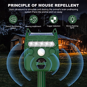 Upgraded Solar Animal Repellent,Cat Repellent Device,Deer Repellent,IP66 Waterproof Squirrel Repeller with Motion Sensor,Sound and LED Flashing,Repellent for Dog Bird Rabbit-Q548