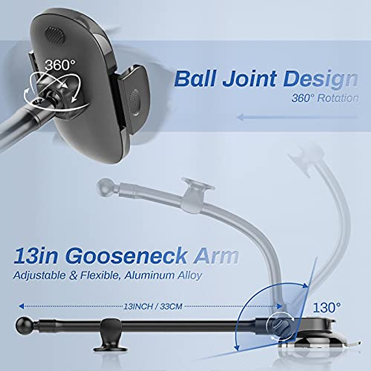 OQTIQ Windshield Phone Mount for Car [Gooseneck 13" Long Arm] Car Phone Holder Mount Dashboard Windshield Strong Suction Cup Cell Phone Holder Car Truck for iPhone 14 13 Pro Max All Mobile Phones