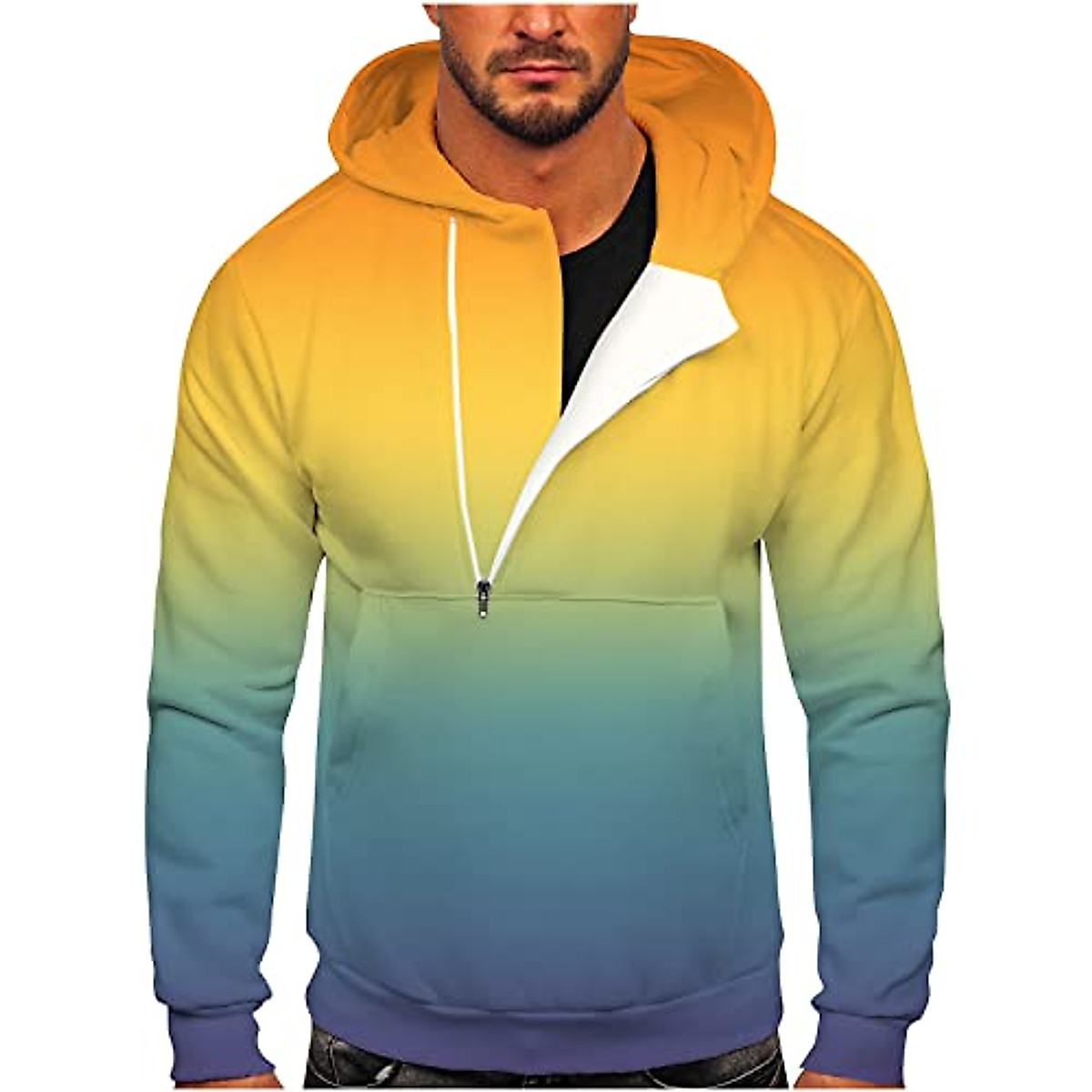 Hoodies for Men Zip Up Graphic Lightweight Athletic Sweatshirt Casual Long Sleeve Hooded Sweatshirts Pullover Tee cotton crewneck sweatshirt Yellow 2X