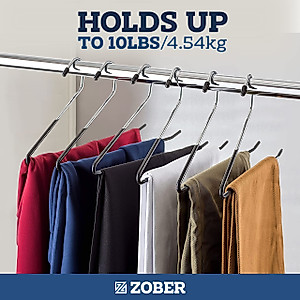 ZOBER Slack/Trousers Pants Hangers - 20 Pack - Strong and Durable Anti-Rust Chrome Metal Hangers, Non Slip Rubber Coating, Slim & Space Saving, Open Ended Design for Easy-Slide Pant, Jeans, Slacks Etc