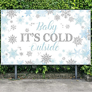 Felortte 71" x 43" Polyester Winter Baby Shower Backdrop Winter Wonderland Blue Snows Baby It's Cold Outside Photography Background for Newborn 1st Birthday Party Decorations PhotoBooth Props