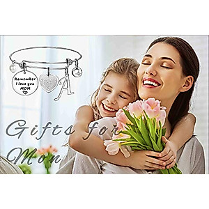 Ursteel Gifts for Mom, Letter C Initial Bracelets Mom Birthday Gifts from Daughters Best Mom Gifts Remember I Love You MOM Charm Bracelets Mothers Day for Mom Birthday Gifts for Mom
