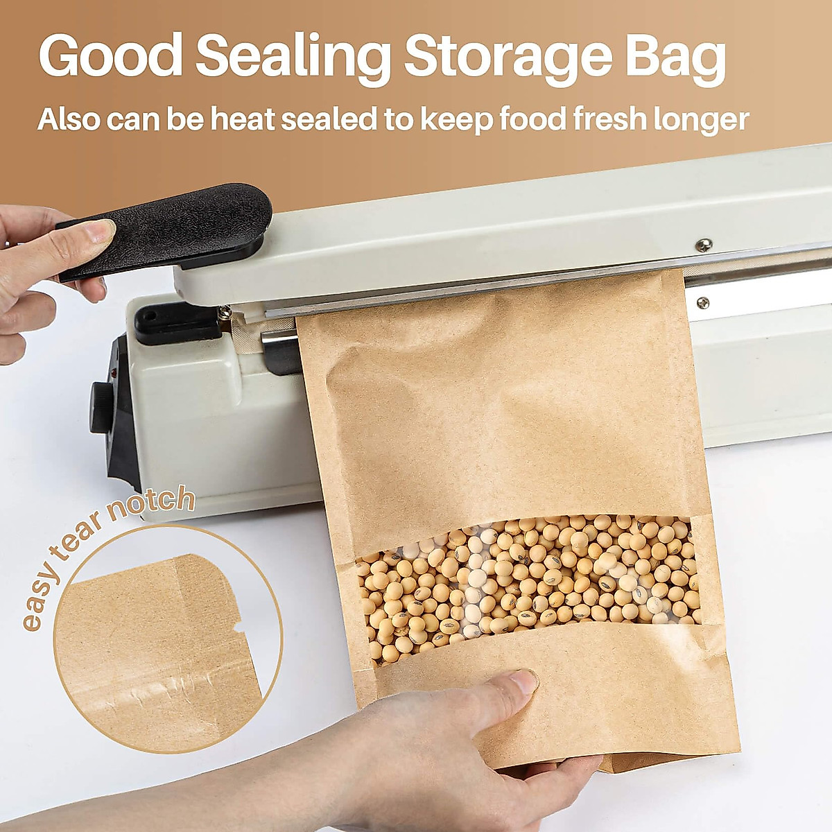 MAQIHAN 46 Stand Up Pouches Bags - 5.9"×8.6" Resealable Ziplock Kraft Paper Bags Window Food Packaging Homemade Bagel Bread Cookie Candy Tea Herb Spice Coffee Jerky Dog Treat Bags Small Business