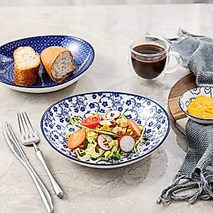 Selamica 8 inch Porcelain Oval Serving Bowls for Salad, Dessert, Oven Safe, Dinner Plates, Pasta Bowls Set of 6 (Vintage Blue)