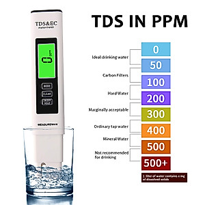 MEASUREMAN 0-9999ppm, 0-9999µs/cm TDS Meter, EC Meter & Temperature Meter 3 in 1, 32.0-176.0°F Green Backlight ppm for Drinking Water, Aquariums, Swimming Pools (Black) Meter