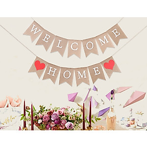 Welcome Home Burlap Banner - Personalized Welcome Home Banner, Homecoming Party Banner,Welcome New Home,Housewarming Party Decoration (Welcome Home Banner)