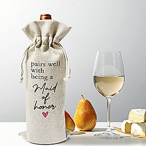 Pairs well with Maid of Honor Wine Gift Bags - Gift for Bridesmaid Proposal, Bridesmaid Duties, Bridesmaid Gift - Reusable Burlap With Drawstring Gift Bag (5.5"x 13.5")-1 Pcs/jiu017