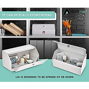 AdirMed Medicine Lock Box for Medication Lock Box with Key - Wall Mounted Locking First Aid Medicine Cabinet, Secured Prescription Storage for Peace of Mind Around Kids at Home, School (Steel White)