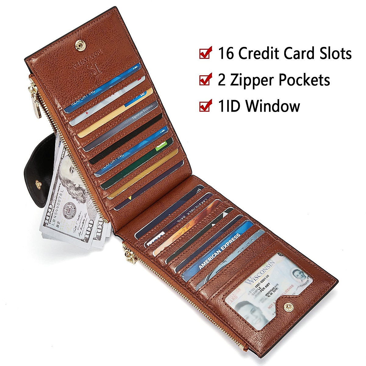 BOSTANTEN Leather Wallets budle Small Crpssbody bags fo women Brown with Black