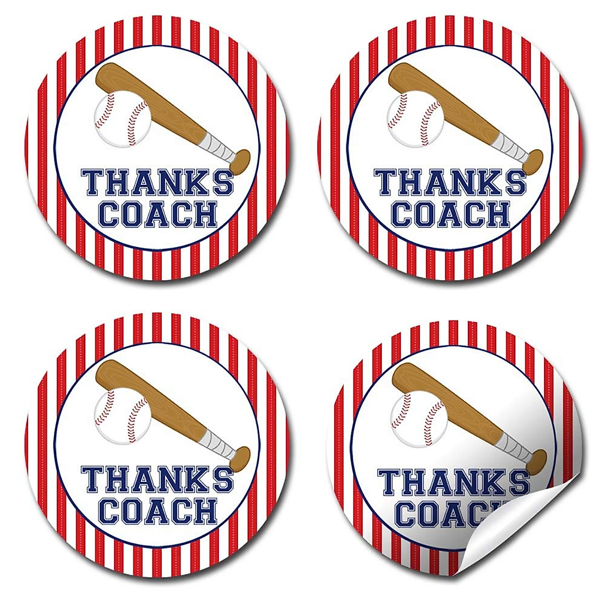Baseball Team Coach Appreciation Thank You Sticker Labels, 40 2" Party Circle Stickers by AmandaCreation, Great for Envelope Seals & Gift Bags