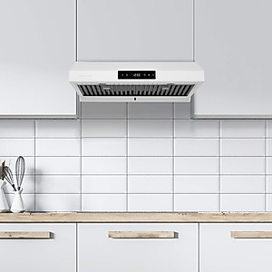 Hauslane 30 Inch - Under Cabinet Range Hood, Matte White Hood, Vent Hood 30 Inches, Stove Vent Hood for Kitchen, Kitchen Vent Hoods 30 Inch with LED - Chef Series PS18