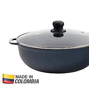 IMUSA USA Nonstick Caldero with Glass Lid, Blue 24cm