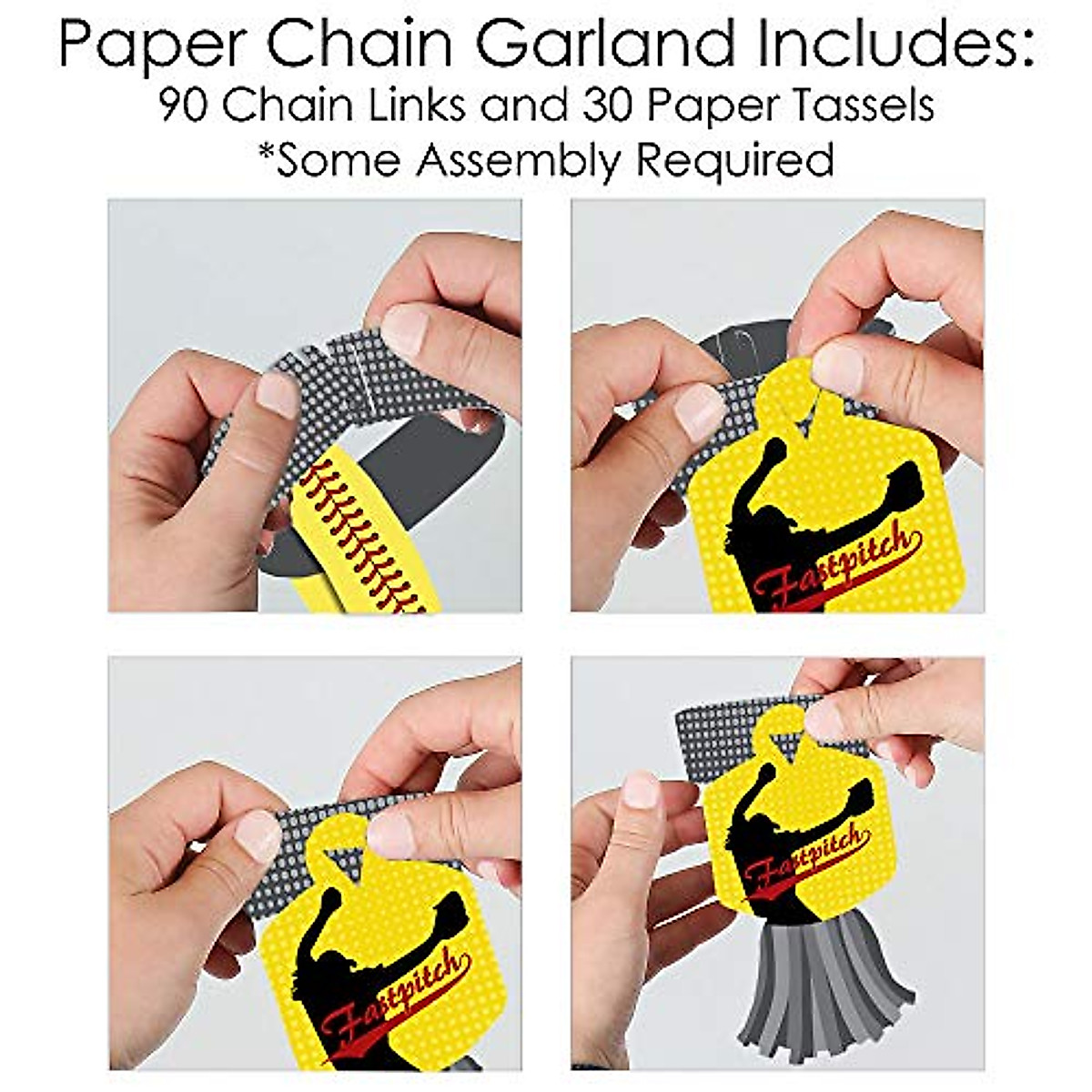 Big Dot of Happiness Grand Slam - Fastpitch Softball - 90 Chain Links and 30 Paper Tassels Decoration Kit - Birthday Party or Baby Shower Paper Chains Garland - 21 feet
