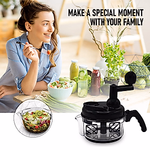 Salsa Maker and Nut Chopper Manual Hand Slicer - Manual Food Processor with Pure Steel Blade – Ergonomic Handle and Rotary Style Hand Chopper for Vegetables, Nuts, Fruits, Salad, Etc