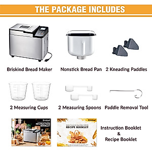 Briskind Bread Maker Machine with Ceramic Nonstick Pan, 19 Menus, 2 Pound Stainless Steel Breadmaker with Glass Touch Panel, Gluten Free, Sourdough Starter, Custom Setting, 3 Loaf Sizes & Crust Colors