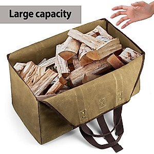 BONTHEE Extra Large Waterproof Firewood Log Carrier Canvas Firewood Holder Indoor with Shoulder Strap and Top Handles Contained Weight-Relief Pad for Easy Carry