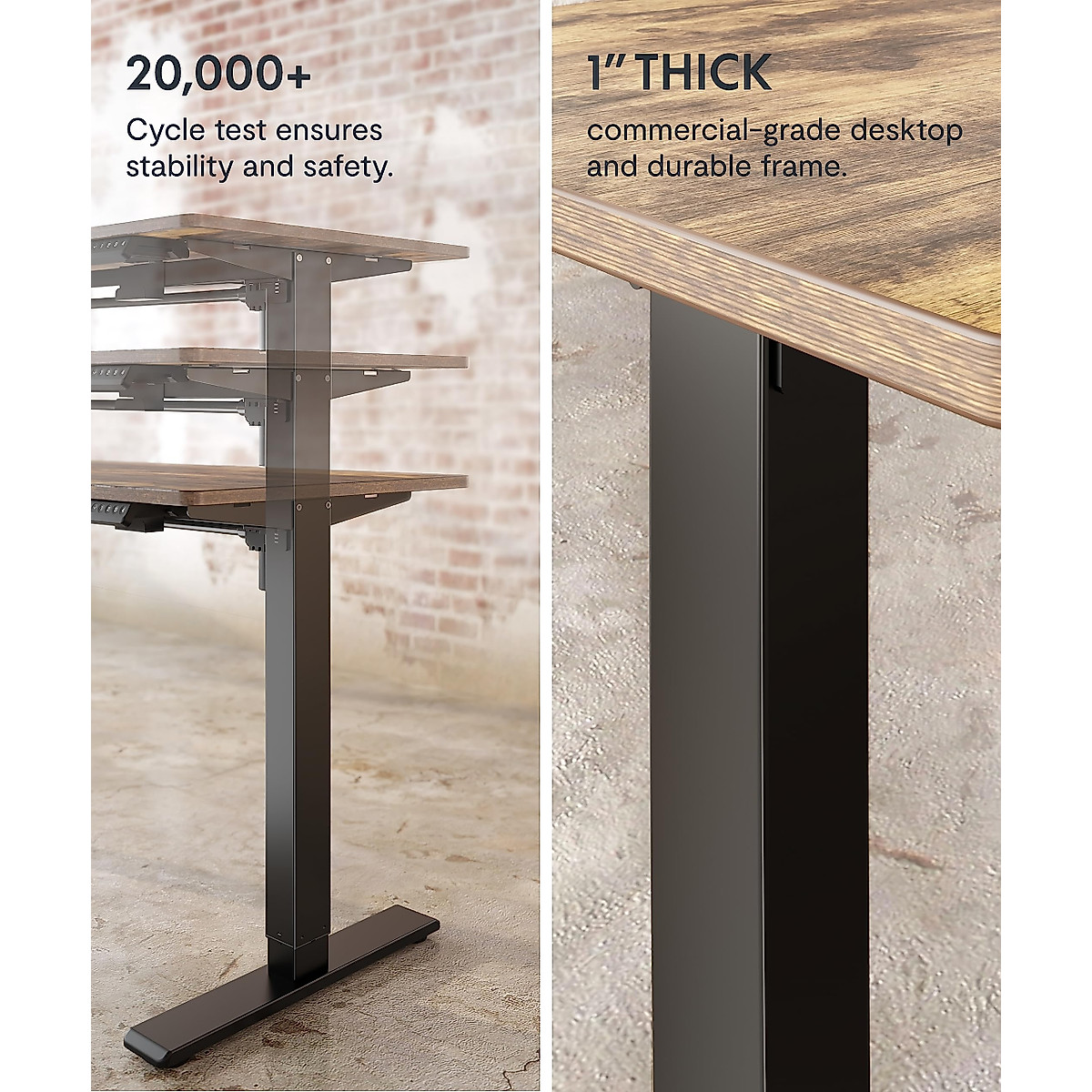 FLEXISPOT EN1 Height Adjustable Standing Desk 48 x 30 Inches Whole-Piece Desktop Ergonomic Memory Controller Electric Stand Up Desk (Black Frame + 48" Rustic Brown Desktop, 2 Packages)