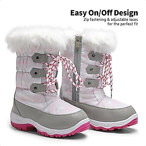 DREAM PAIRS Girls Snow Boots Warm Cozy Anti-Slip Lightweight Mid Calf Faux Fur Lining Winter Shoes for Little/Big Kids,Size 9 Toddler,Grey/Pink,Nordic