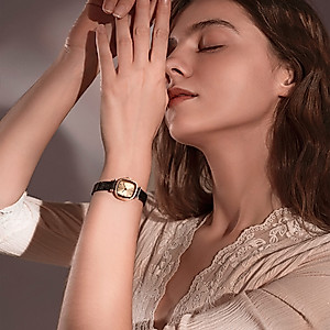 LANZOOM Candy Shape Women's Quartz Watch - Gold Square Dial, Black Tone Steel Band. Gift for Women on Holidays and Special Occasions.