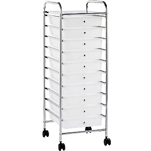 Topeakmart Plastic Trolley with 10 Drawers Rolling Cart Organizer Utility Cart Storage Bin Organizer on Wheels, White