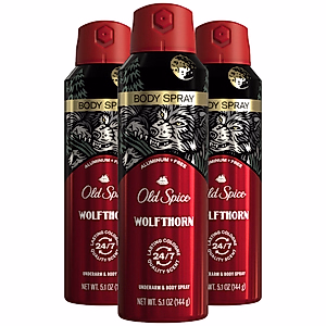 Old Spice Aluminum Free Body Spray for Men, Wolfthorn, 5.1 Oz (Pack of 3)