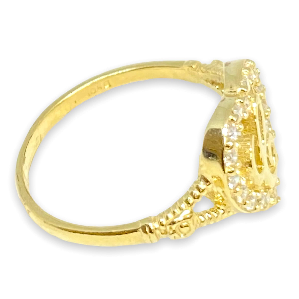 12 MM LONG LADIES TWO TONE HEART INITIAL CURSIVE ALPHABET LETTER RING REAL 10K YELLOW GOLD 4009 (J)