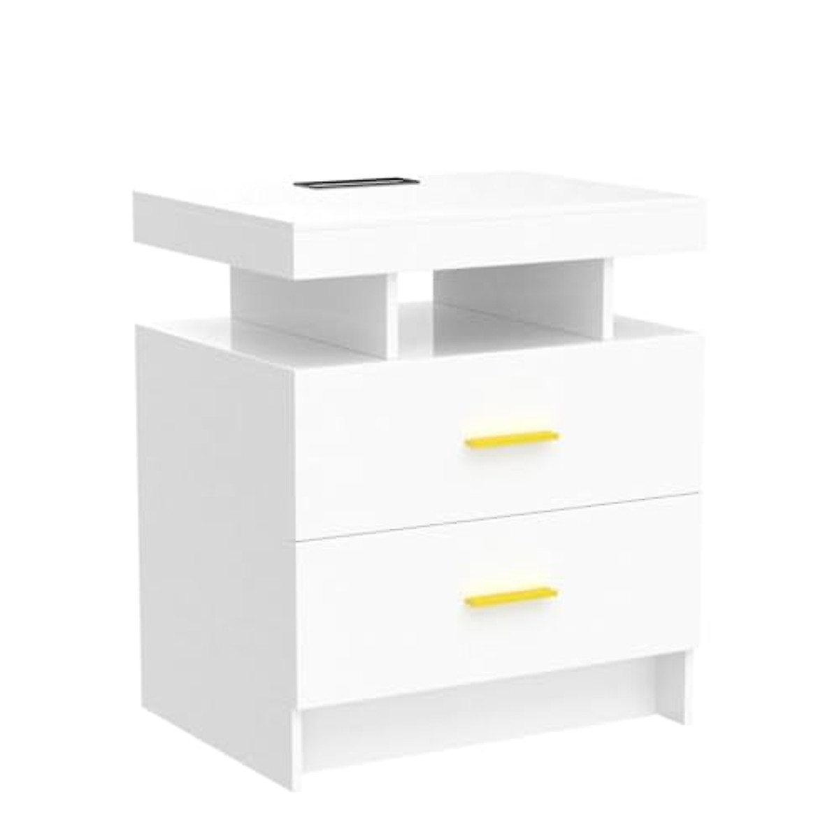 HNEBC LED Nightstand, RGB White Night Stand with USB/Wireless Charging Station, Modern Bedside Table has Auto Sensor RGB Lights, End Side Table with 2 Drawer for Bedroom Furniture, White