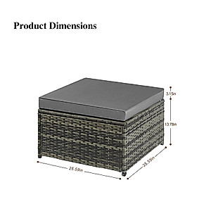 YIYAN Outdoor Patio Ottoman PE Rattan Footstool All Weather Outdoor, Wicker Rattan Outdoor Ottomans Footrest Seat with Removable Cushion(Gray)