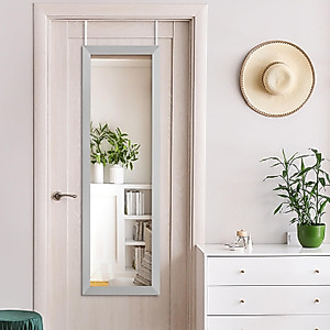 Mirrorize Full Length Over The Door Mirror, Long Door Hanging, Large Mirrors for Wall Full Body, Shatterproof Tall Floor Mirror, 42"X14", Silver