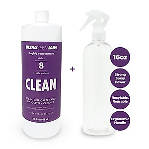 Ultra Chem Labs Professional Grade, All-in-One Super-Concentrated Upholstery Carpet Solution, Electrolytic Rug and Stain Remover, Dark Cherry Scent, 32 oz Formula Yields 8 Gallons