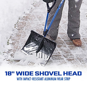 Snow Joe Shovelution SJ-SHLV01 18-in Strain-Reducing Snow Shovel w/ Spring Assisted Handle, Blue