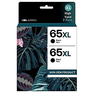 65XL Black Ink Cartridge Replacement for HP Ink 65 Work with HP DeskJet 3755 3700 2655 3720 2655 2624 Envy 5055 5000 5058 5052 AMP 100 120 Printer High Yield (2 Black) Remanufactured
