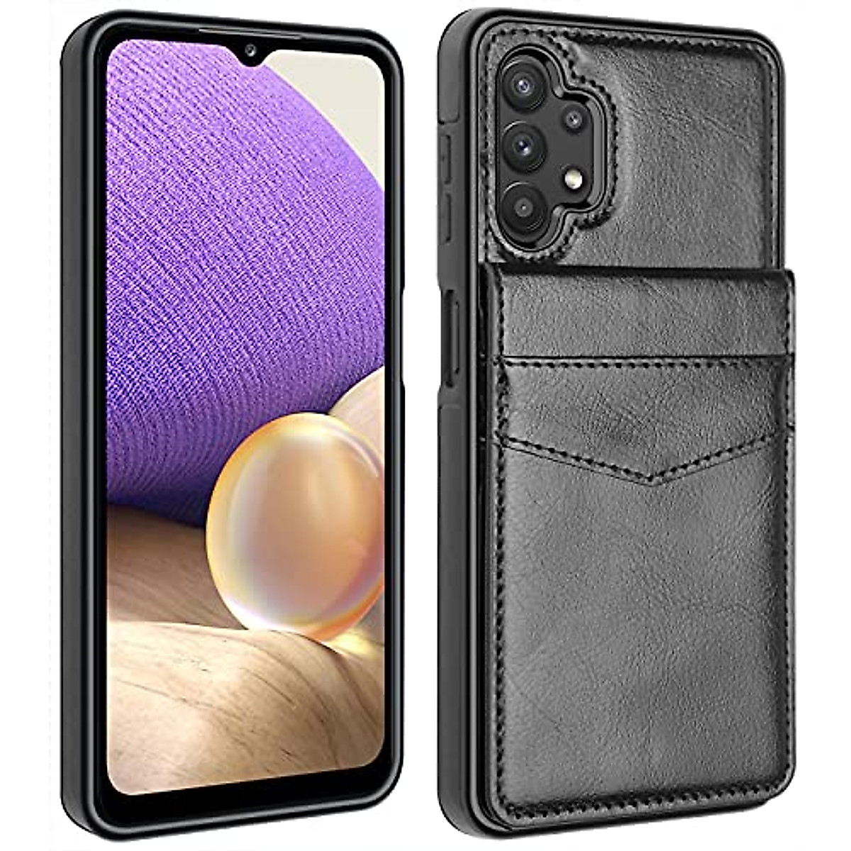 LakiBeibi Galaxy A32 5G Case, Dual Layer Lightweight Premium Leather Galaxy A32 5G Case Wallet with Card Holders Magnetic Lock Flip Protective Phone Case for Samsung Galaxy A32 5G (2021), Black