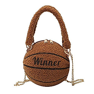 KUANG! Women's Basketball Shaped Mini Chain Purse Plush Shoulder Messenger Handbags Handle Tote Crossbody bags For Girls