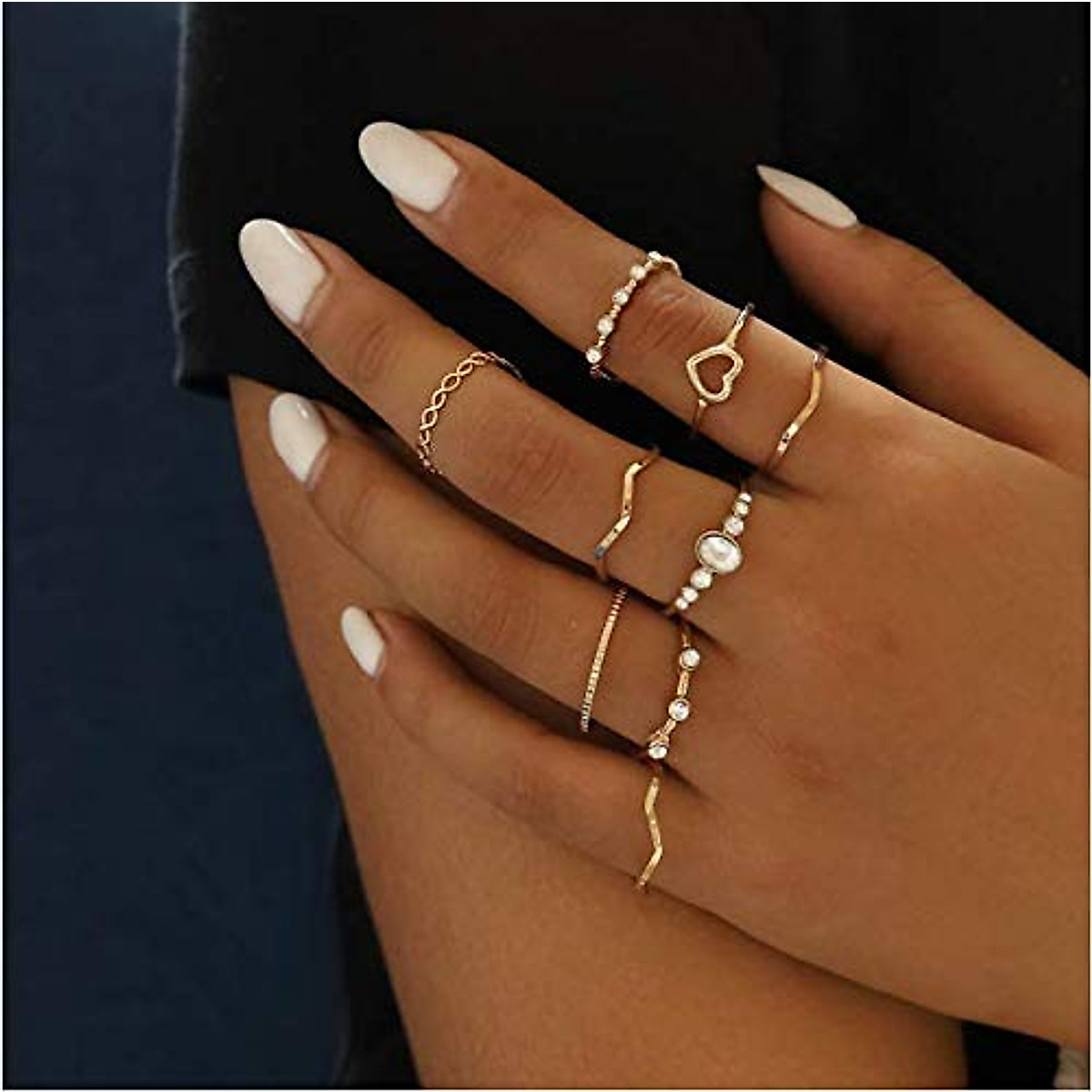 Sither 9 Pcs Women Rings Set Knuckle Rings Gold Bohemian Rings Vintage Gem Crystal Rings Joint Knot Ring Sets for Party Daily Fesvital Jewelry Gift